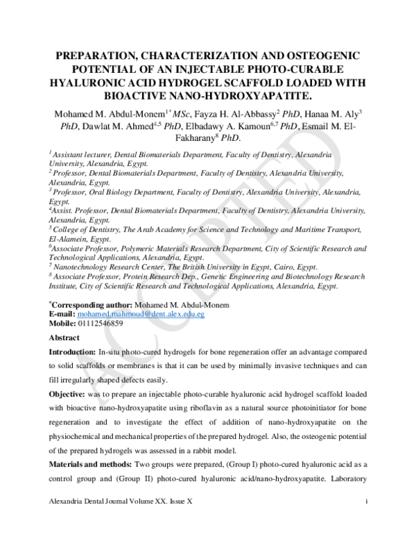 (PDF) Preparation, Characterization and Osteogenic Potential of an Injectable Photo-Curable ...