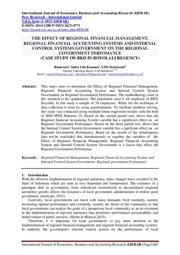 (PDF) The Effect of Regional Financial Management, Regional Financial ...