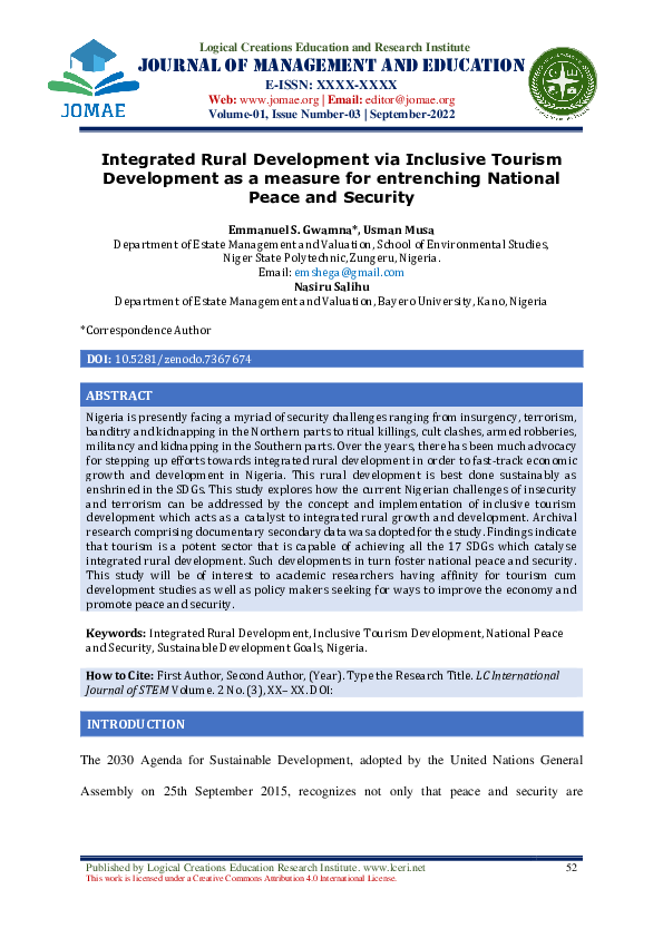 (PDF) Integrated Rural Development via Inclusive Tourism Development as ...