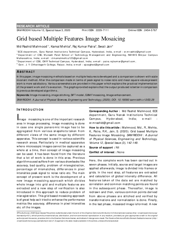 (PDF) Grid based Multiple Features Image Mosaicing | kamal mehta - Academia.edu