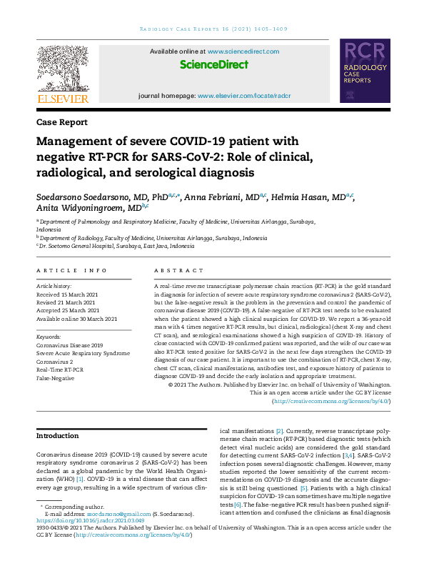 (PDF) Management of severe COVID-19 patient with negative RT-PCR for ...
