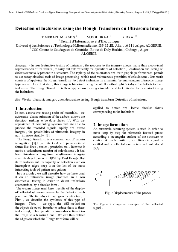 (PDF) Detection of Inclusions using the Hough Transform on Ultrasonic Image