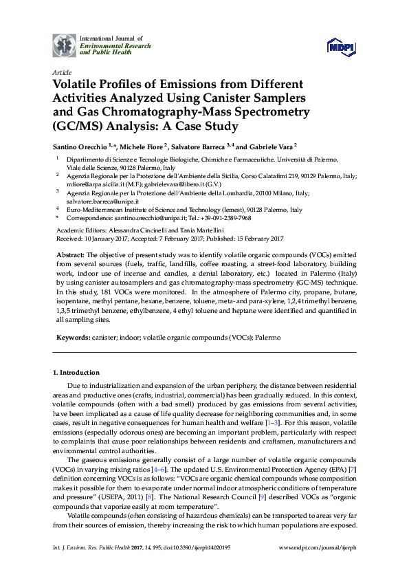 (PDF) Volatile Profiles of Emissions from Different Activities Analyzed Using Canister Samplers ...