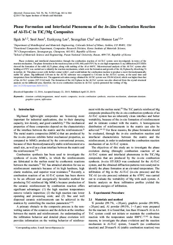 (PDF) Phase Formation and Interfacial Phenomena of the In-Situ Combustion Reaction of Al-Ti-C in ...