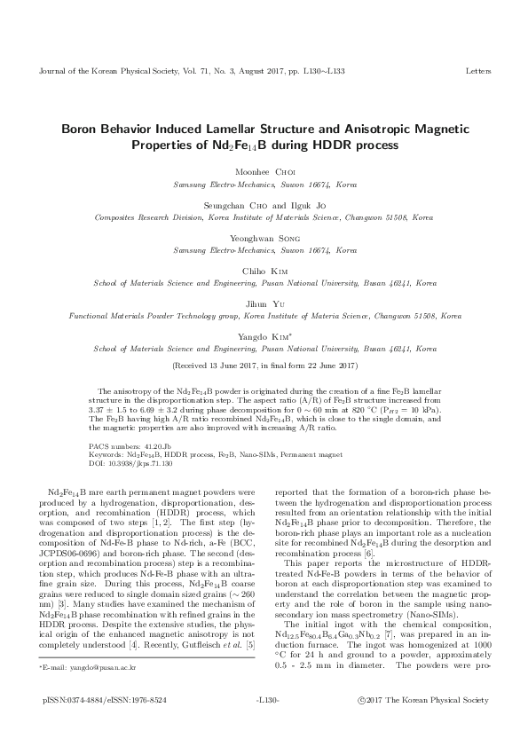 (PDF) Boron behavior induced lamellar structure and anisotropic magnetic properties of Nd2Fe14B ...