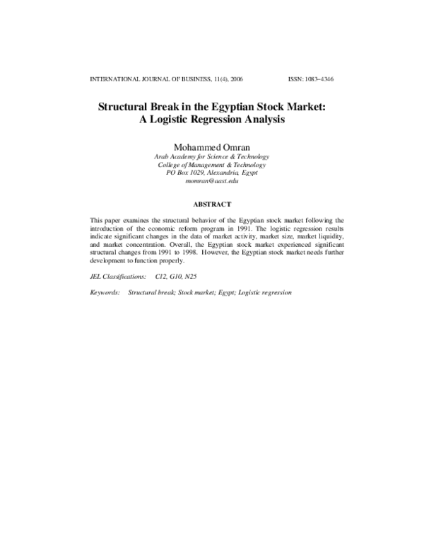 (PDF) Structural Break in the Egyptian Stock Market: A Logistic ...