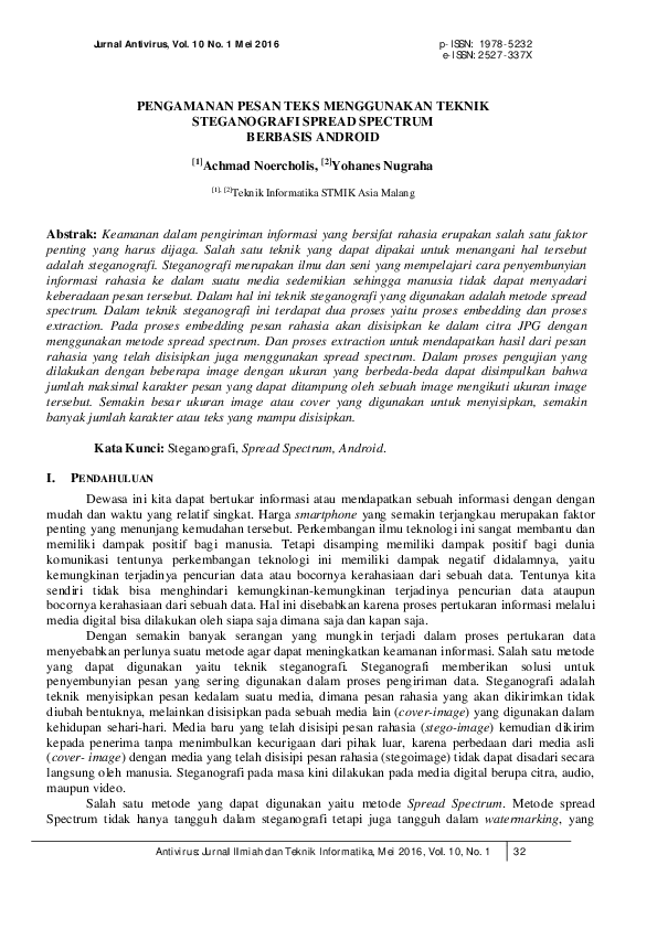 (PDF) Pengamanan Pesan Teks Menggunakan Teknik Steganografi Spread ...