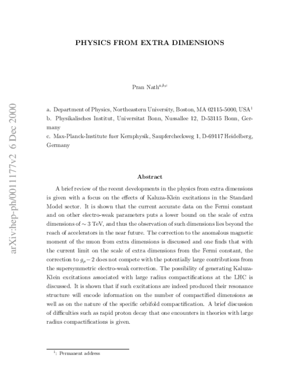 (PDF) Physics of Extra Dimensions