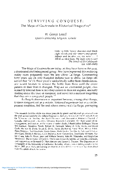 (PDF) Surviving Conquest: The Maya of Guatemala in Historical Perspective