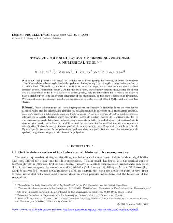 Pdf Towards The Simulation Of Dense Suspensions A Numerical Tool