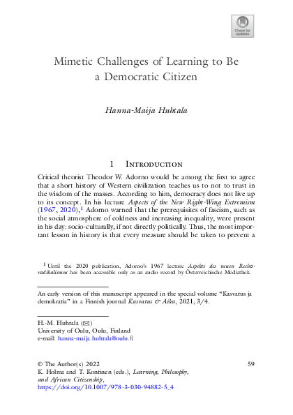 (PDF) Mimetic Challenges of Learning to Be a Democratic Citizen