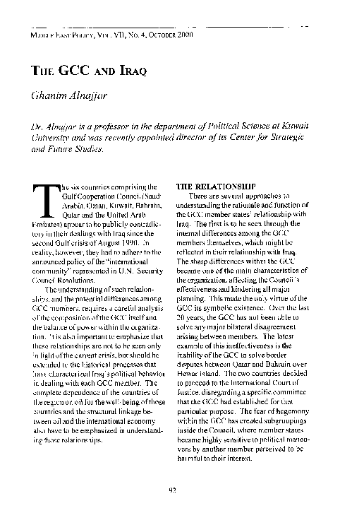(PDF) The GCC and Iraq