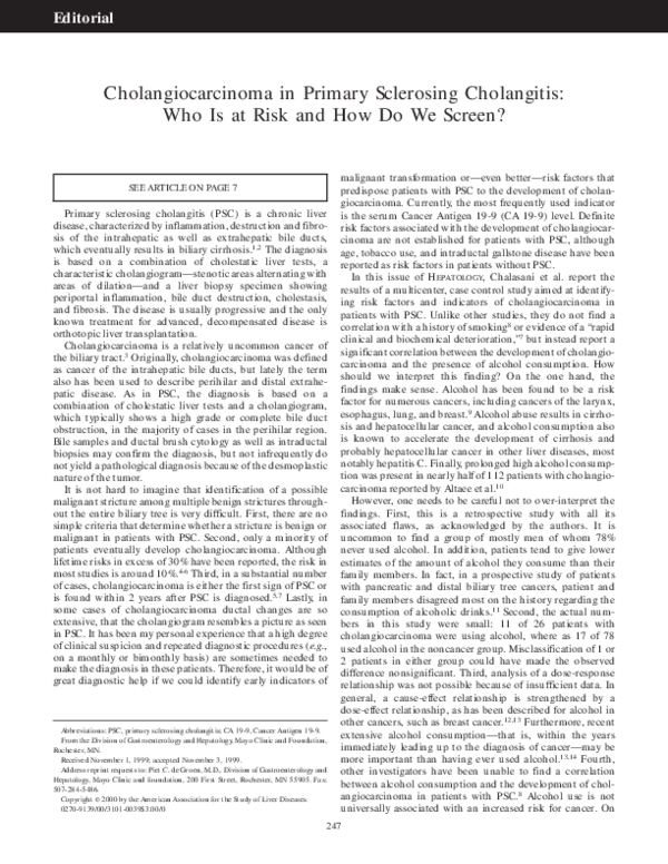 (PDF) Cholangiocarcinoma in primary sclerosing cholangitis: Who is at risk and how do we screen?