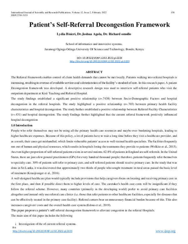 (PDF) Patient’s Self-Referral Decongestion Framework