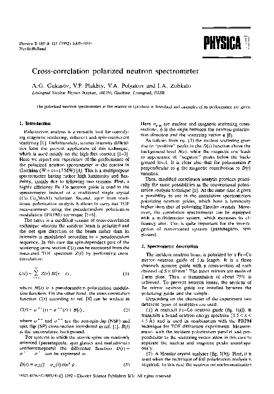 (PDF) Cross-correlation polarized neutron spectrometer (PDF) Cross-correlation polarized neutron spectrometer