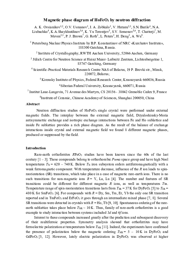 (PDF) Magnetic Phase Diagram of Hofeo3 by Neutron Diffraction