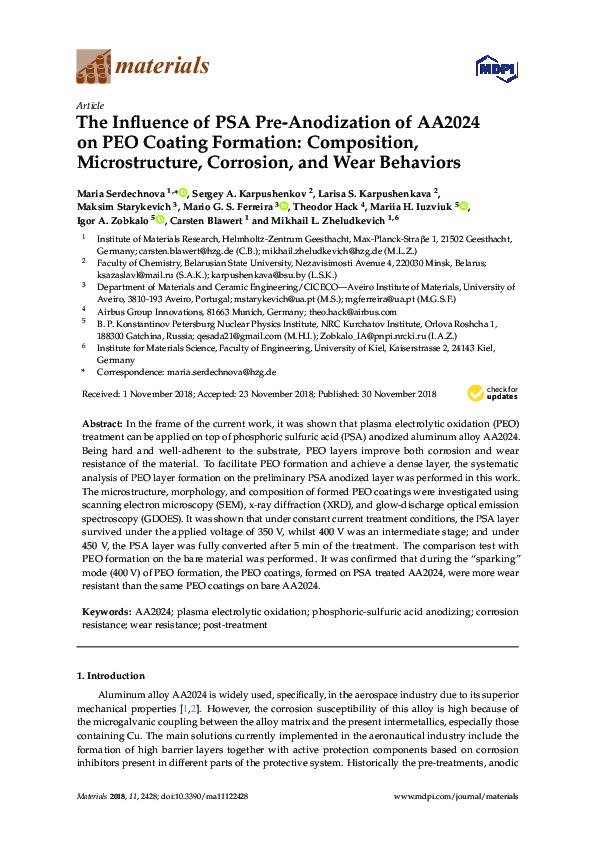 (PDF) The Influence of PSA Pre-Anodization of AA2024 on PEO Coating ...