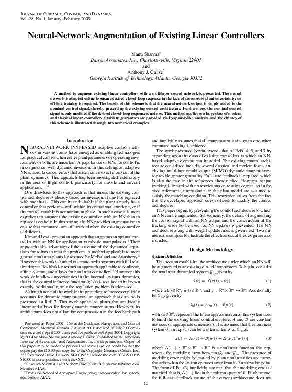 Pdf Neural Network Augmentation For Control Systems