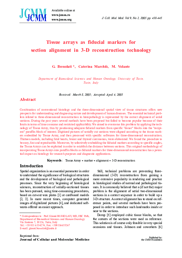 (PDF) Tissue arrays as fiducial markers for section alignment in 3-D ...