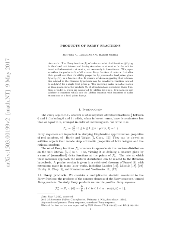 (PDF) Growth of Products of Farey Fractions