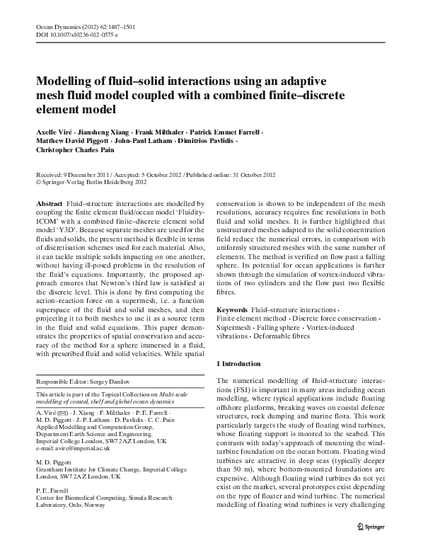 (PDF) Modelling of fluid–solid interactions using an adaptive mesh ...