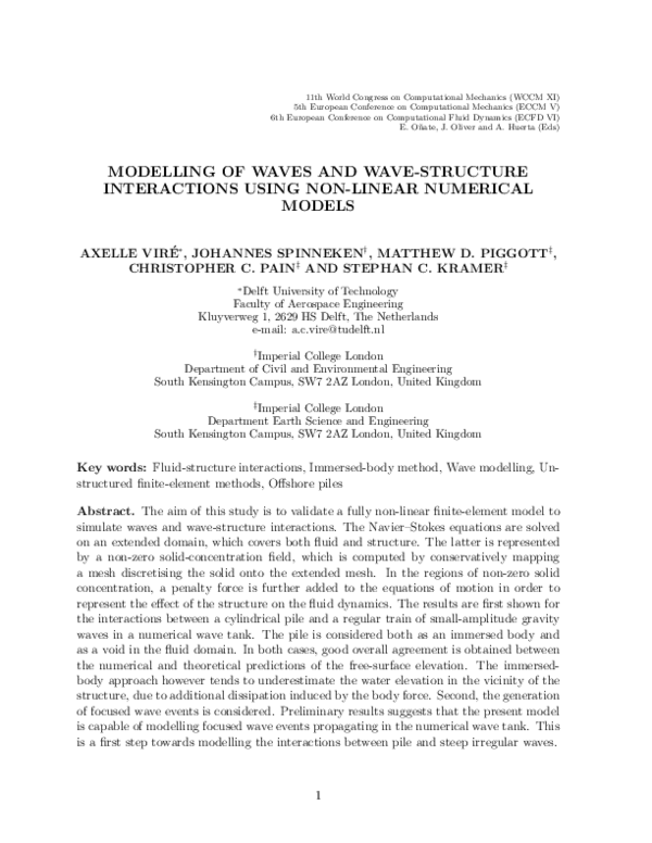 Pdf Modelling Of Waves And Wave Structure Interactions Using Non Linear Numerical Models