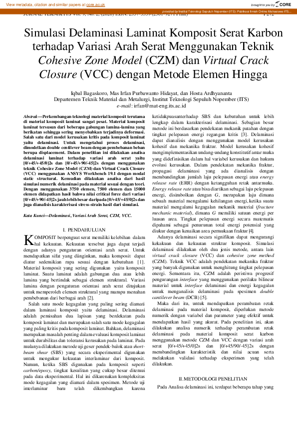 (PDF) Simulasi Delaminasi Laminat Komposit Serat Karbon terhadap ...