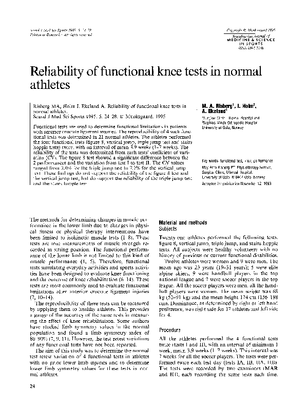 (PDF) Reliability of functional knee tests in normal athletes