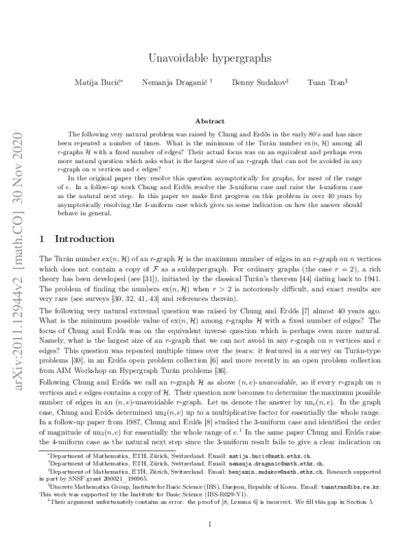 (PDF) Unavoidable Hypergraphs