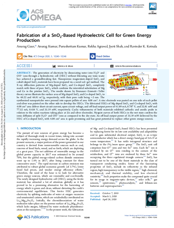 (PDF) Fabrication of a SnO2-Based Hydroelectric Cell for Green Energy ...