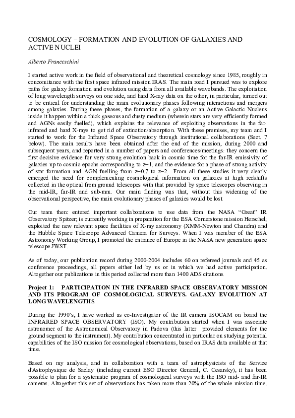 (PDF) Cosmology – Formation and Evolution of Galaxies and Active Nuclei