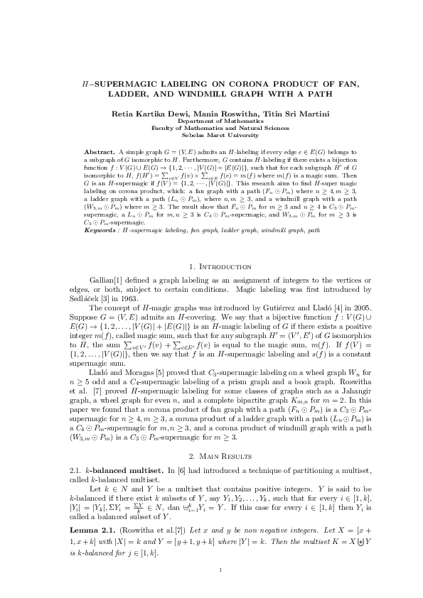 (PDF) H?Supermagic Labeling On Corona Product Of Fan, Ladder, And ...