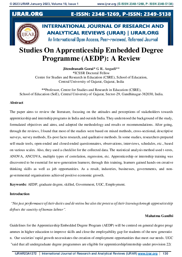 (PDF) Studies On Apprenticeship Embedded Degree Programme (AEDP): A Review
