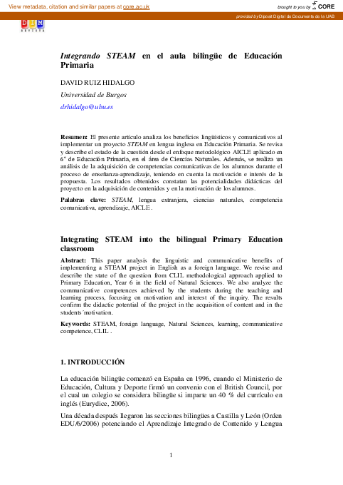 (PDF) Integrando STEAM en el aula bilingüe de Educación Primaria