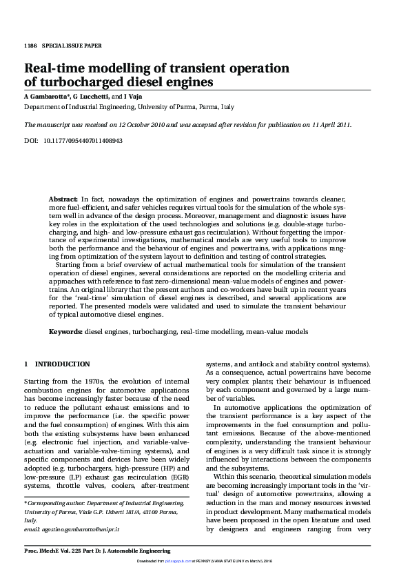(PDF) Real-time modelling of transient operation of turbocharged diesel ...
