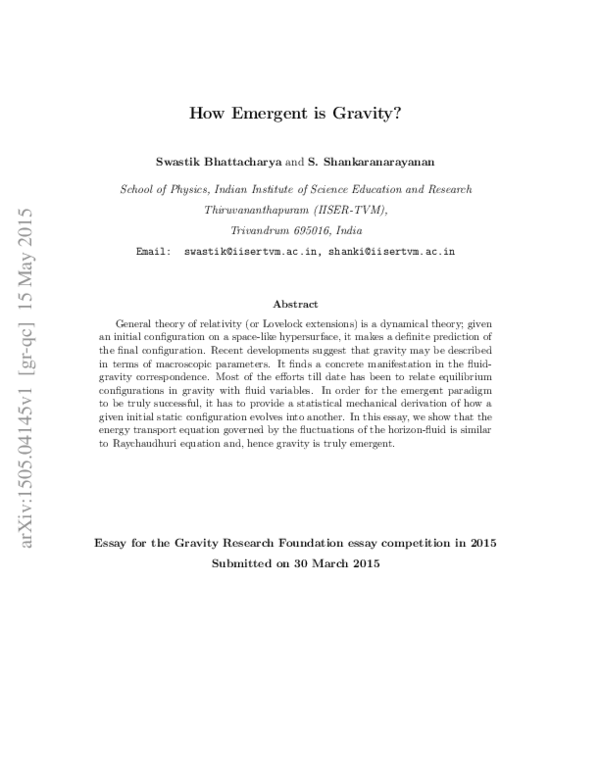 (PDF) Emergent Gravity: A Statistical Mechanical Perspective