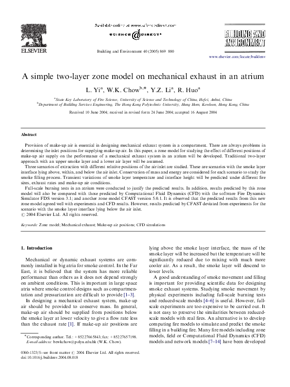(PDF) A simple two-layer zone model on mechanical exhaust in an atrium