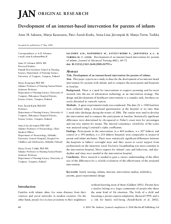 (PDF) Development of an internet-based intervention for parents of infants