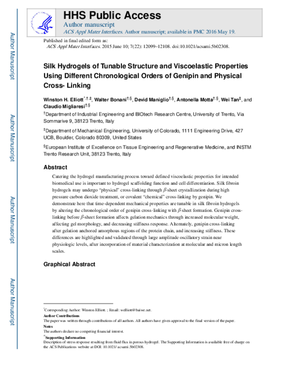 (PDF) Silk Hydrogels of Tunable Structure and Viscoelastic Properties ...