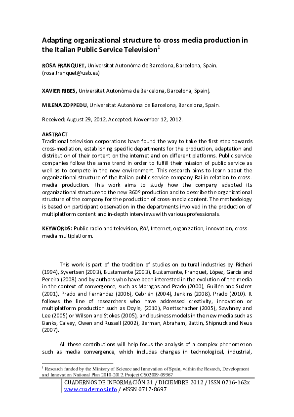 (PDF) Adapting organizational structure to cross media production in ...