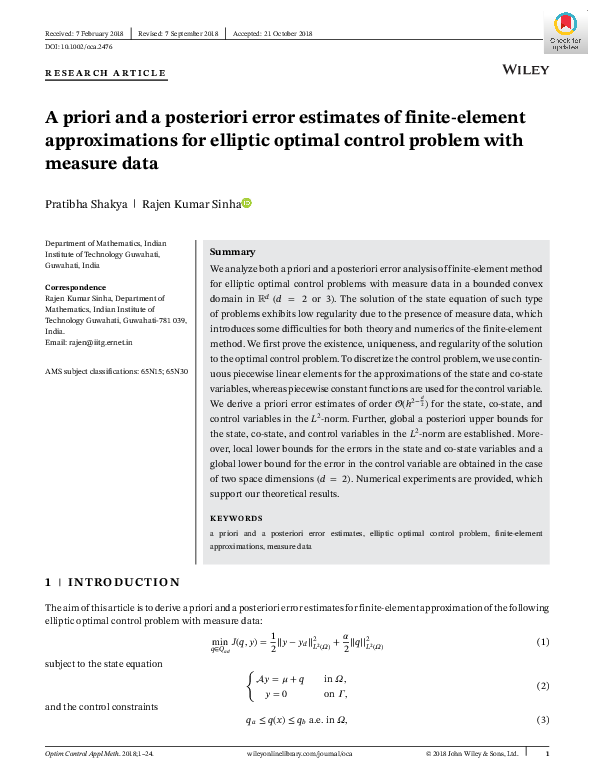 (PDF) A priori and a posteriori error estimates of finite-element ...