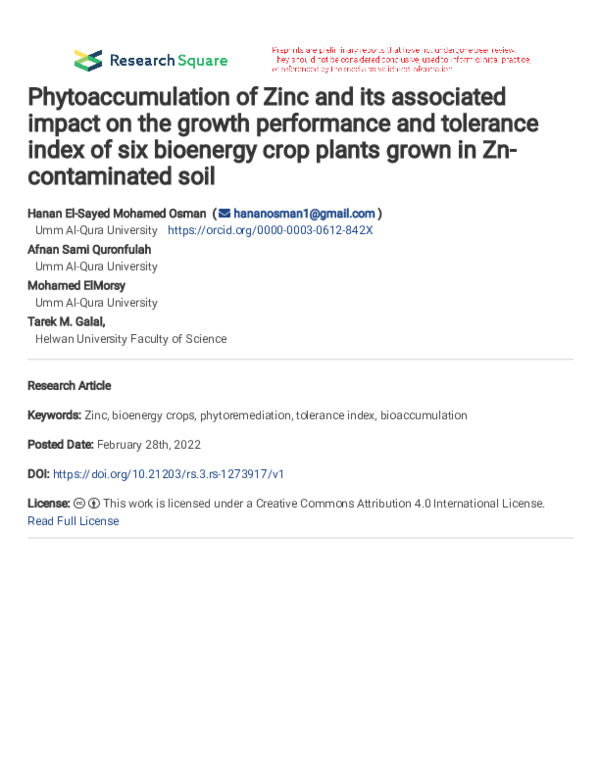 (PDF) Phytoaccumulation of Zinc and its associated impact on the growth performance and ...