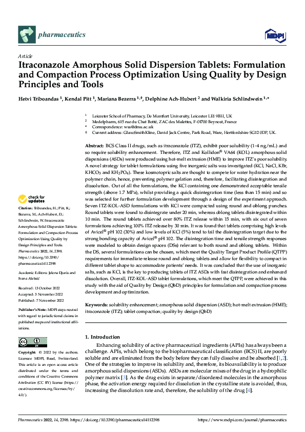 Pdf Itraconazole Amorphous Solid Dispersion Tablets Formulation And Compaction Process