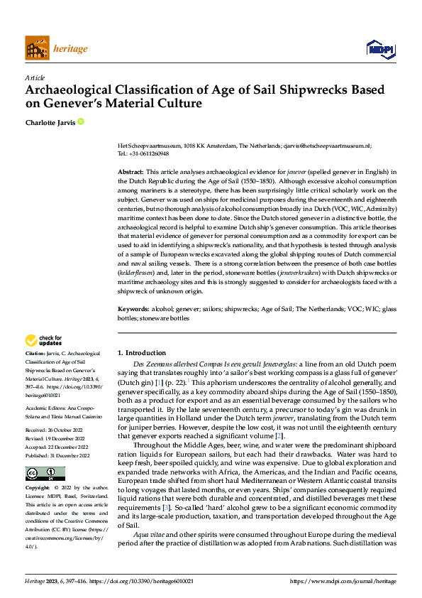 (PDF) Archaeological Classification of Age of Sail Shipwrecks Based on Genever’s Material ...