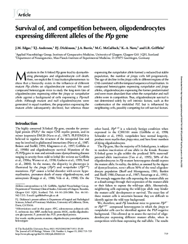 (PDF) Survival of, and competition between, oligodendrocytes expressing ...