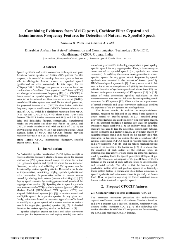 (PDF) Combining evidences from mel cepstral, cochlear filter cepstral and instantaneous ...
