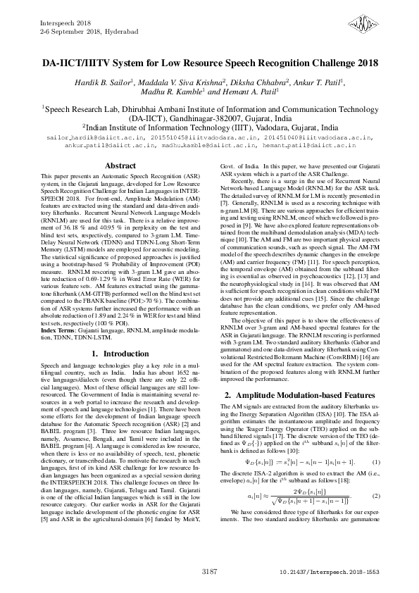 (PDF) DA-IICT/IIITV System for Low Resource Speech Recognition ...