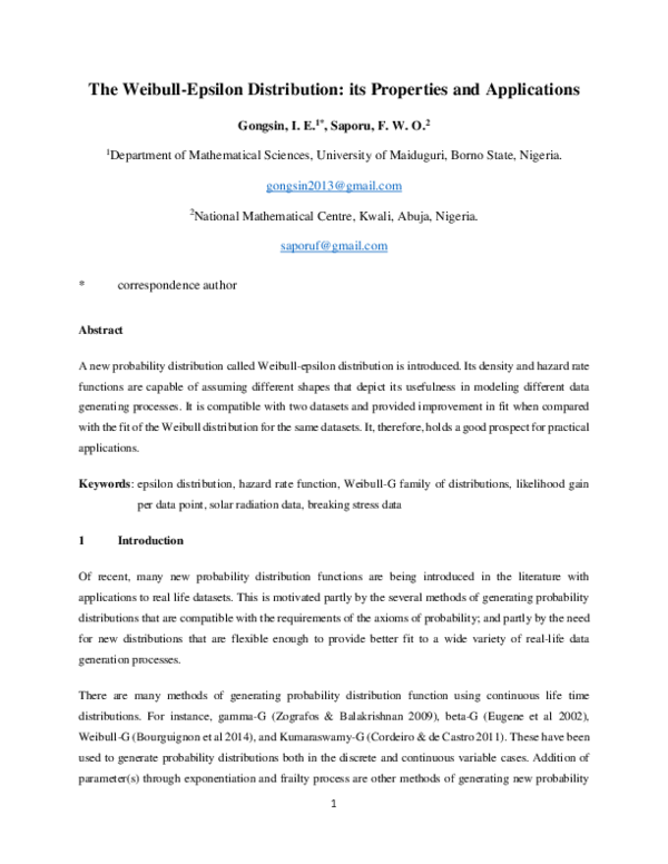 (PDF) The Weibull-Epsilon Distribution: its Properties and Applications