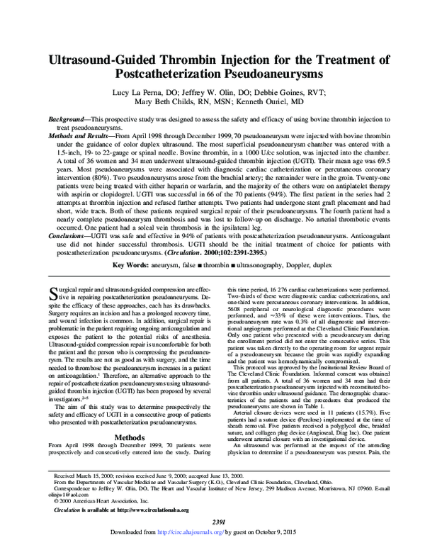 (PDF) Ultrasound-Guided Thrombin Injection for the Treatment of ...