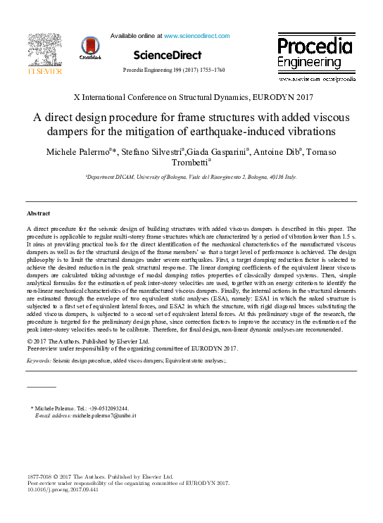 Pdf A Direct Design Procedure For Frame Structures With Added Viscous Dampers For The